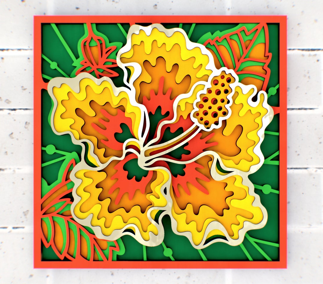 Hibiscus 3D Mandala Svg, Multilayer Panel for Laser Cutting, Layered ...