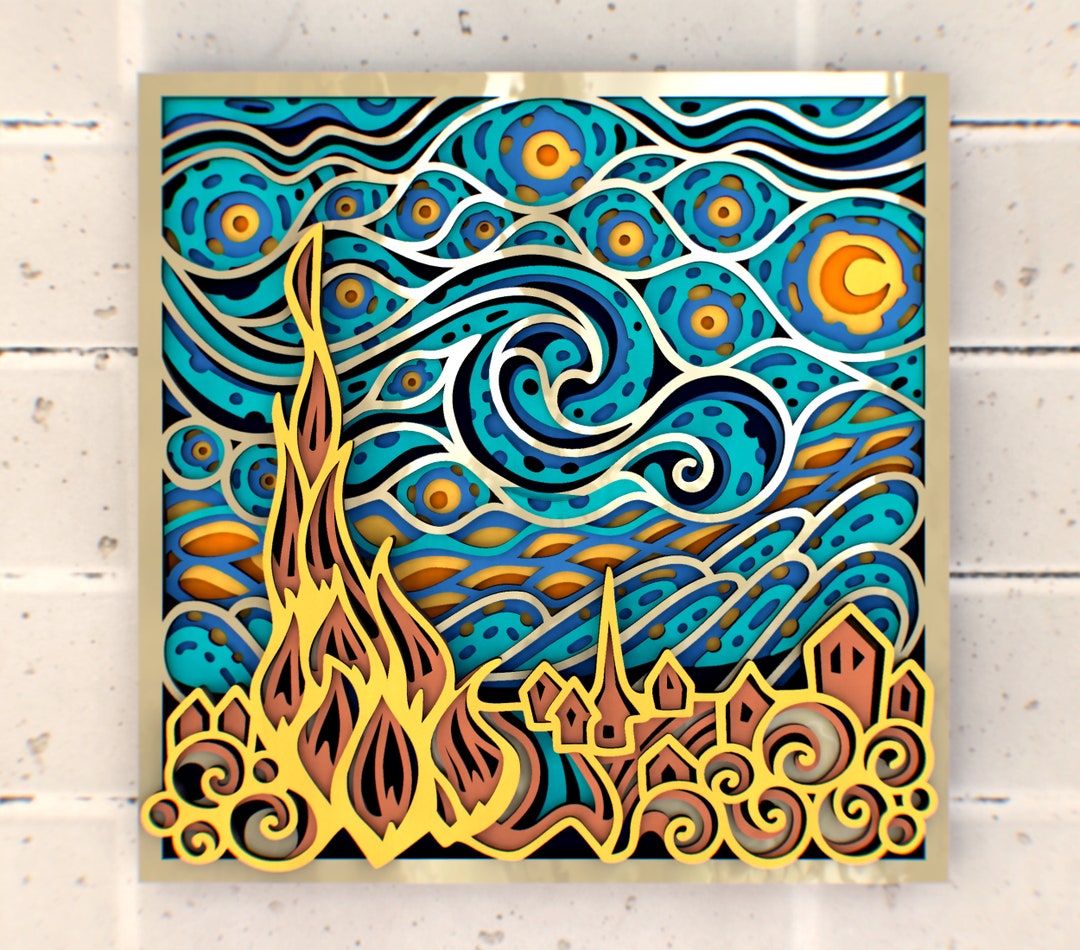 Starry Night Van Gogh 3D Svg Mandala Files, Multilayer Panel for Laser ...