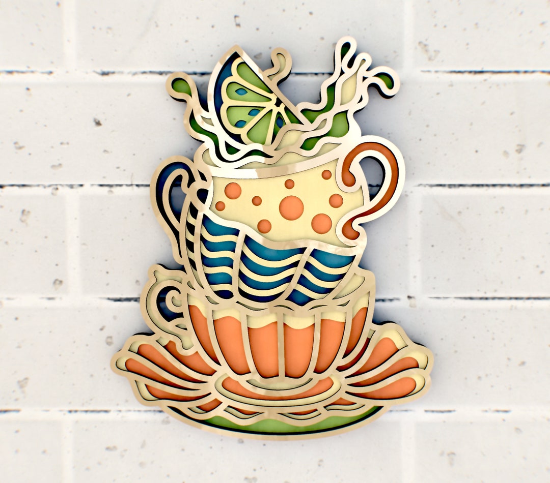 Tea Cups 3D Layered Cricut or Laser Cut File, Kitchen Decor, Tea Time ...