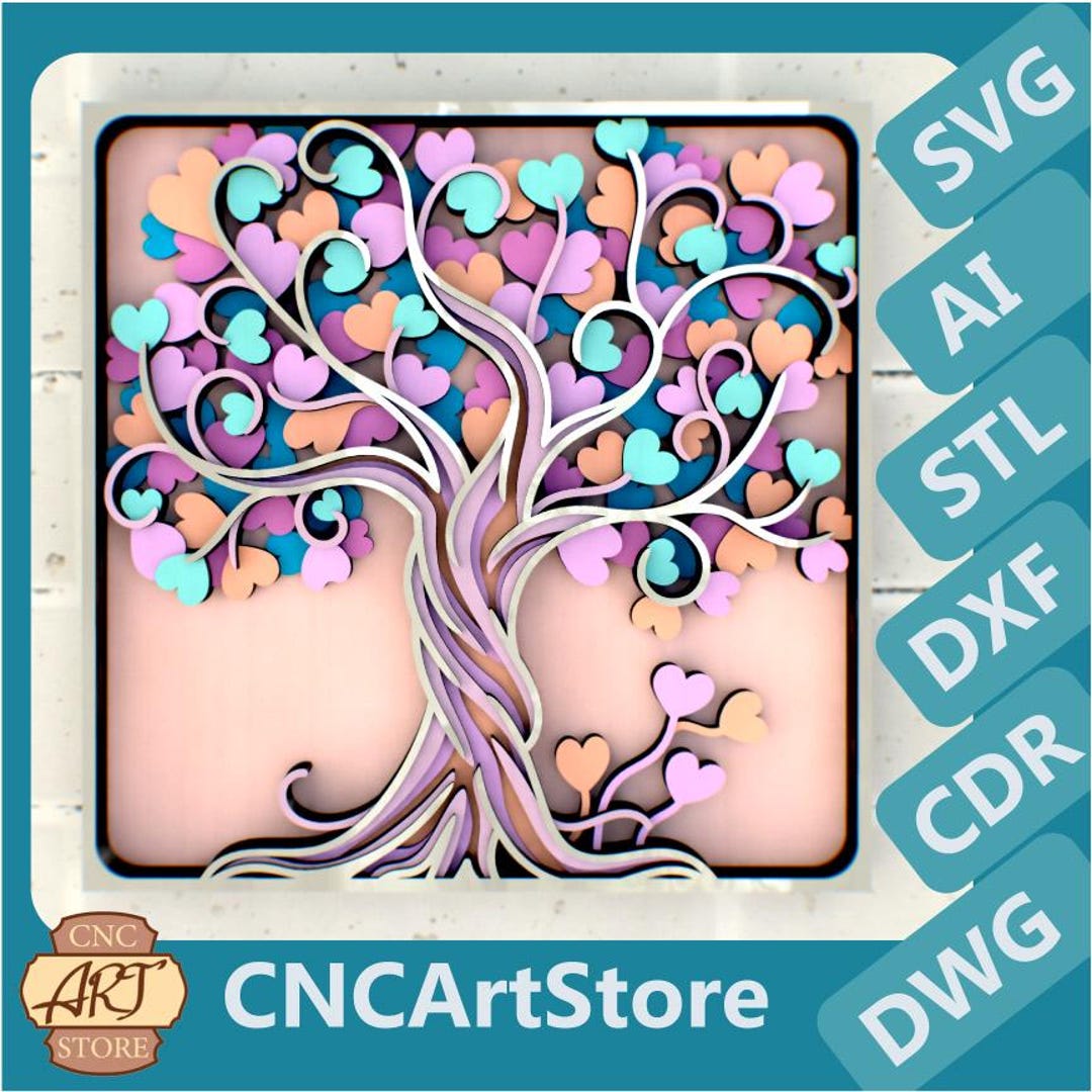 Love Hearts Tree 3D Mandala SVG Files, Svg Papercut for Cutting SVG ...