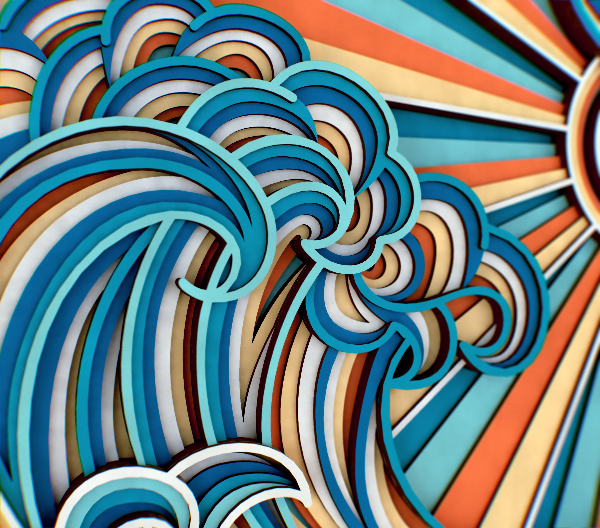 Sea Wave 3D Zentangle Svg Files Multilayer Panel for Laser - Etsy