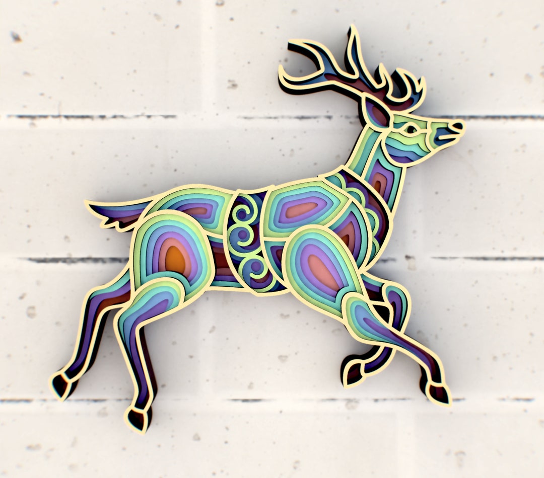 Christmas Deer 3D Mandala Svg Files, Multilayer Panel for Laser Cutting ...