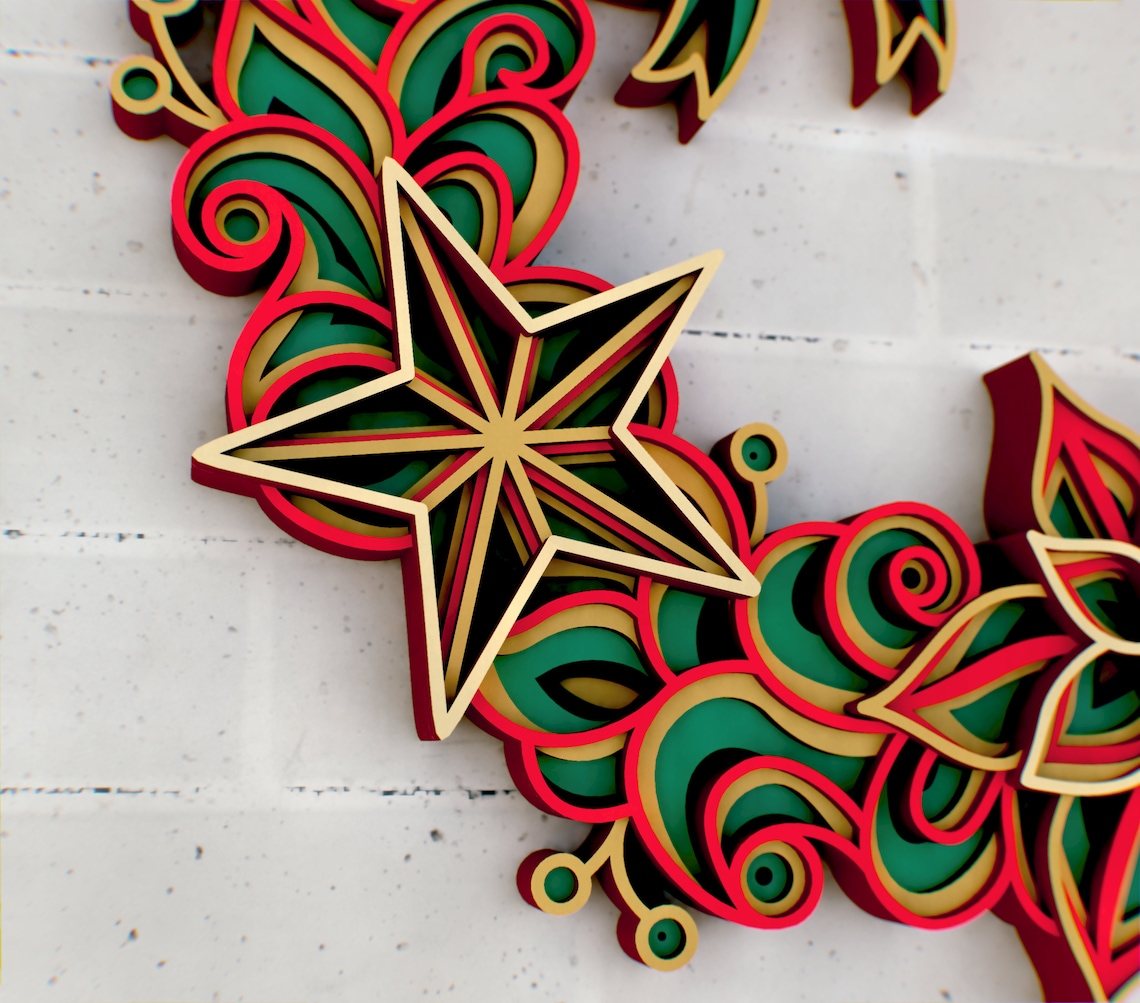 Christmas Wreath 3D Zentangle Svg Files Multilayer Panel for - Etsy