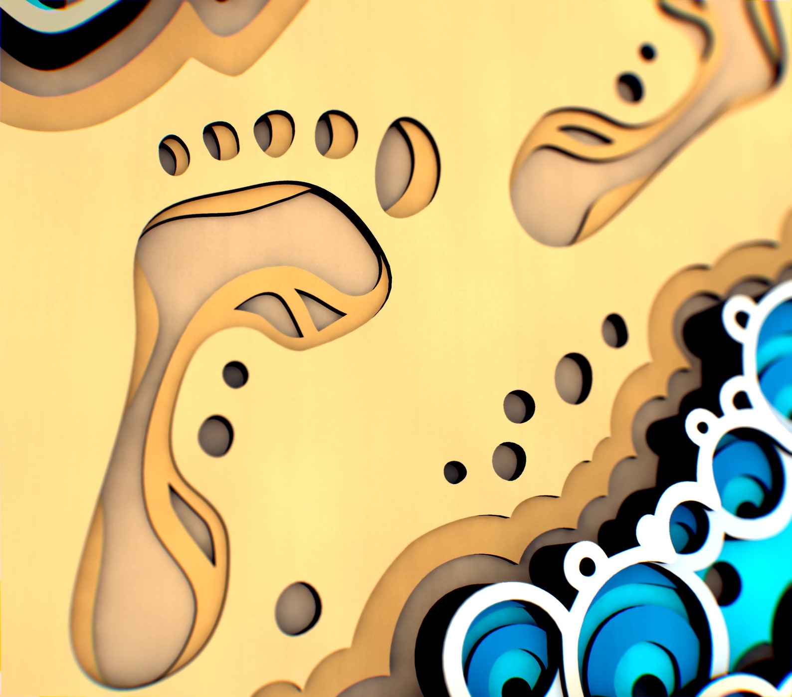 Footprints in the Sand 3D Svg Mandala Files, Multilayer Panel for Laser ...