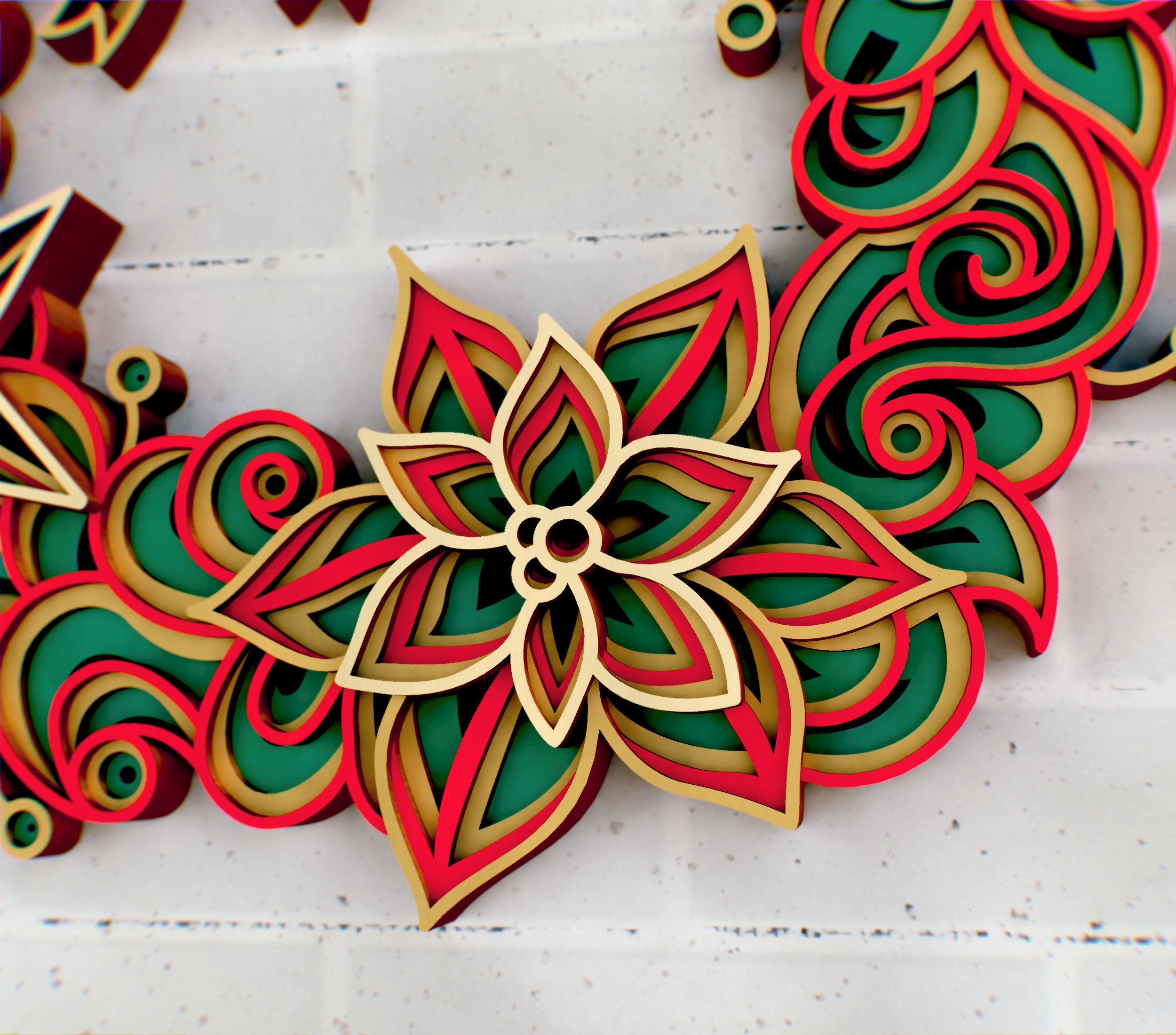 Christmas Wreath 3D Zentangle Svg Files Multilayer Panel for - Etsy