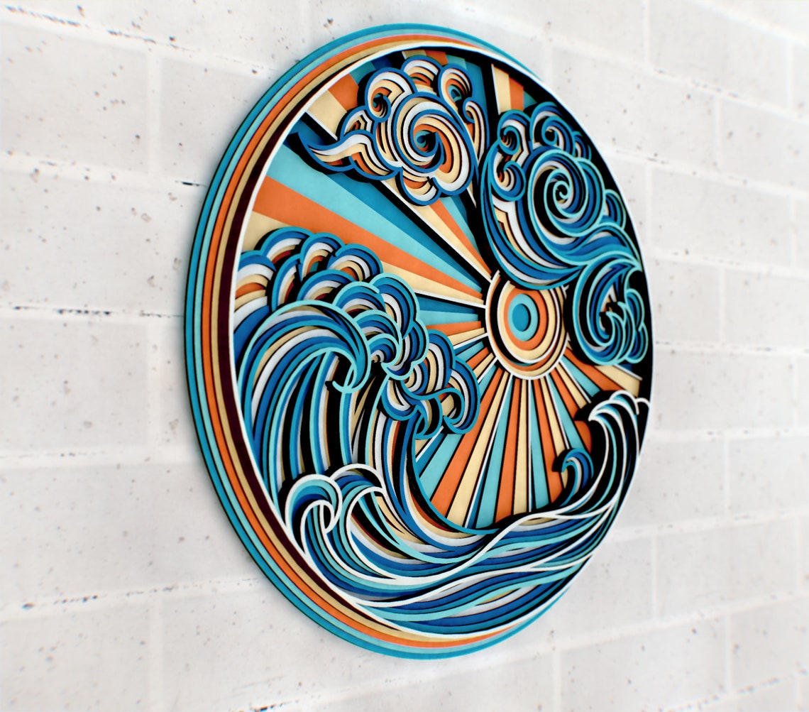 Sea Wave 3D Zentangle Svg Files Multilayer Panel for Laser - Etsy