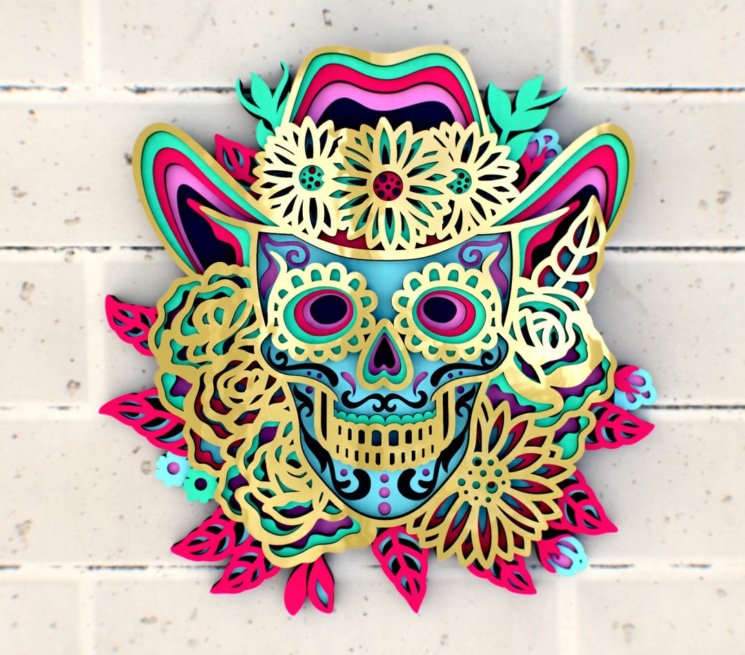 Sugar Skull Man in Hat Decor 3D Mandala SVG Files, Svg Papercut for ...