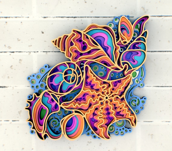 Seashells and Starfish 3D Mandala Svg Files Multilayer Panel - Etsy