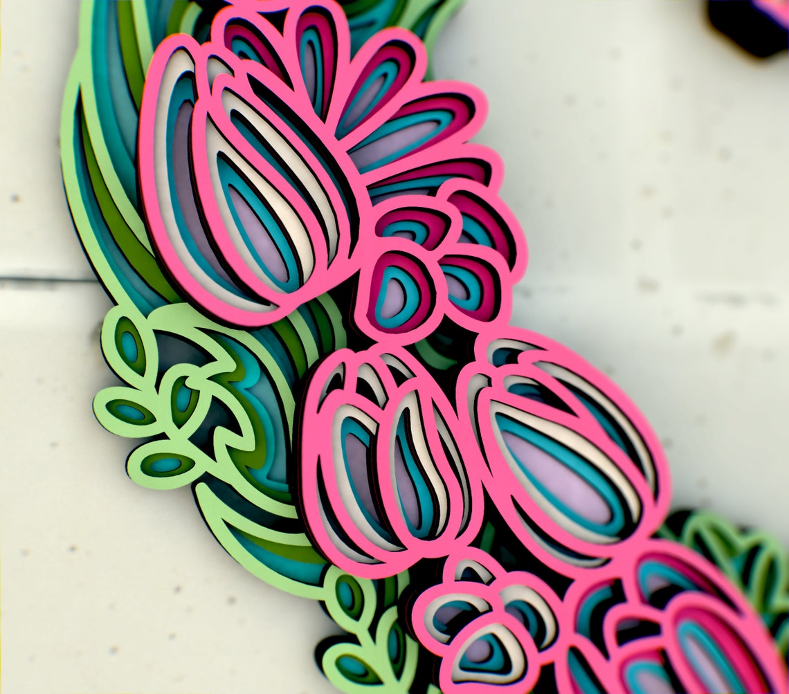 Tulip Wreath 3D Mandala svg files Steampunk style Multilayer | Etsy