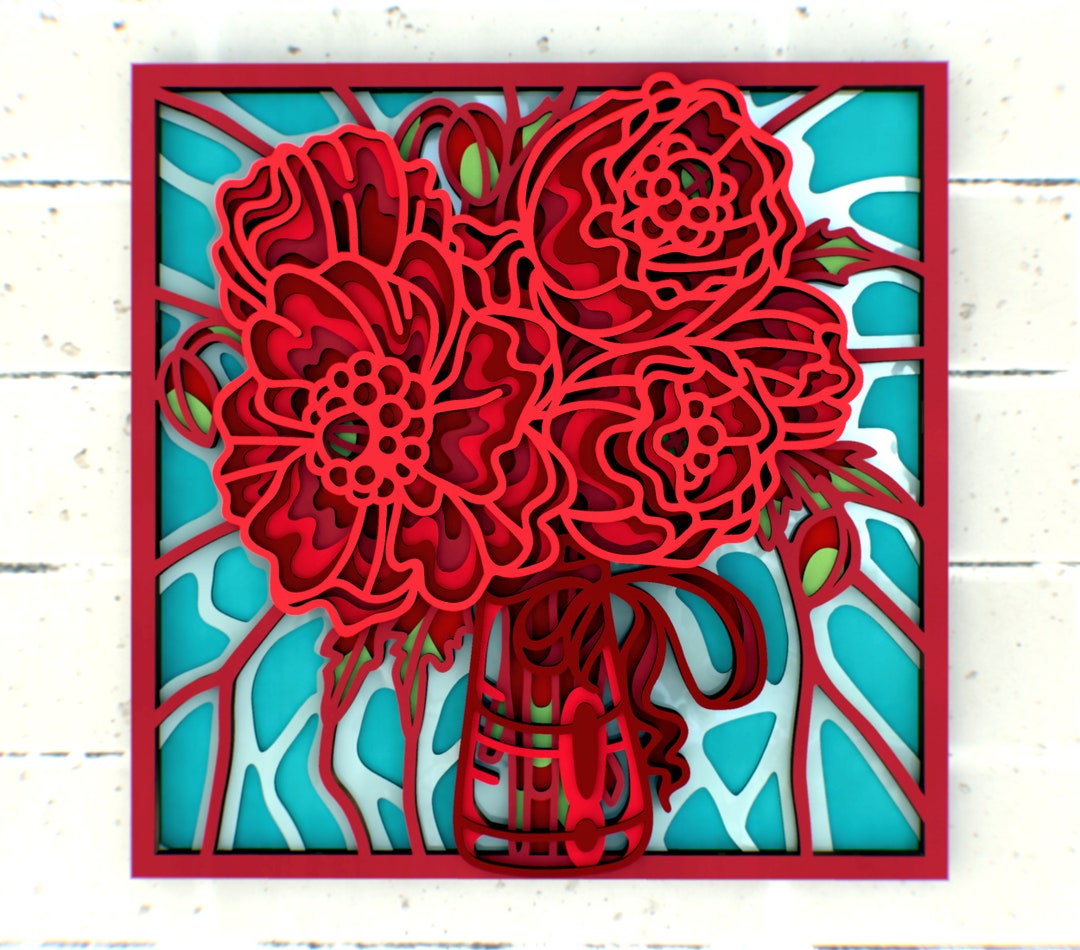 Bouquet of Poppies 3D Mandala Svg, Multilayer Panel for Laser Cutting ...