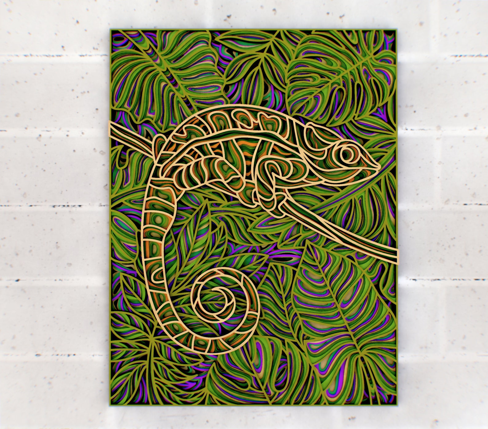 Chameleon 3D Zentangle Svg Files, Multilayer Panel for Laser Cutting ...