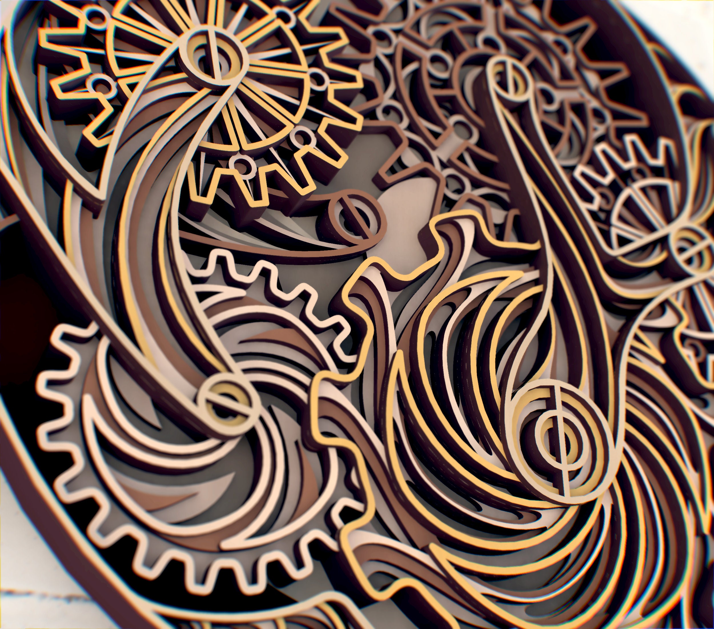 Clock Mechanism 3D Mandala Svg Files, Steampunk Style Multilayer Panel ...