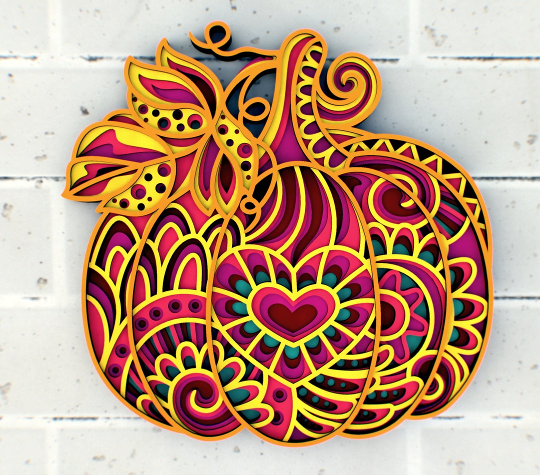 Magic Pumpkin Heart Decor 3D Mandala SVG Files, Svg Papercut for ...