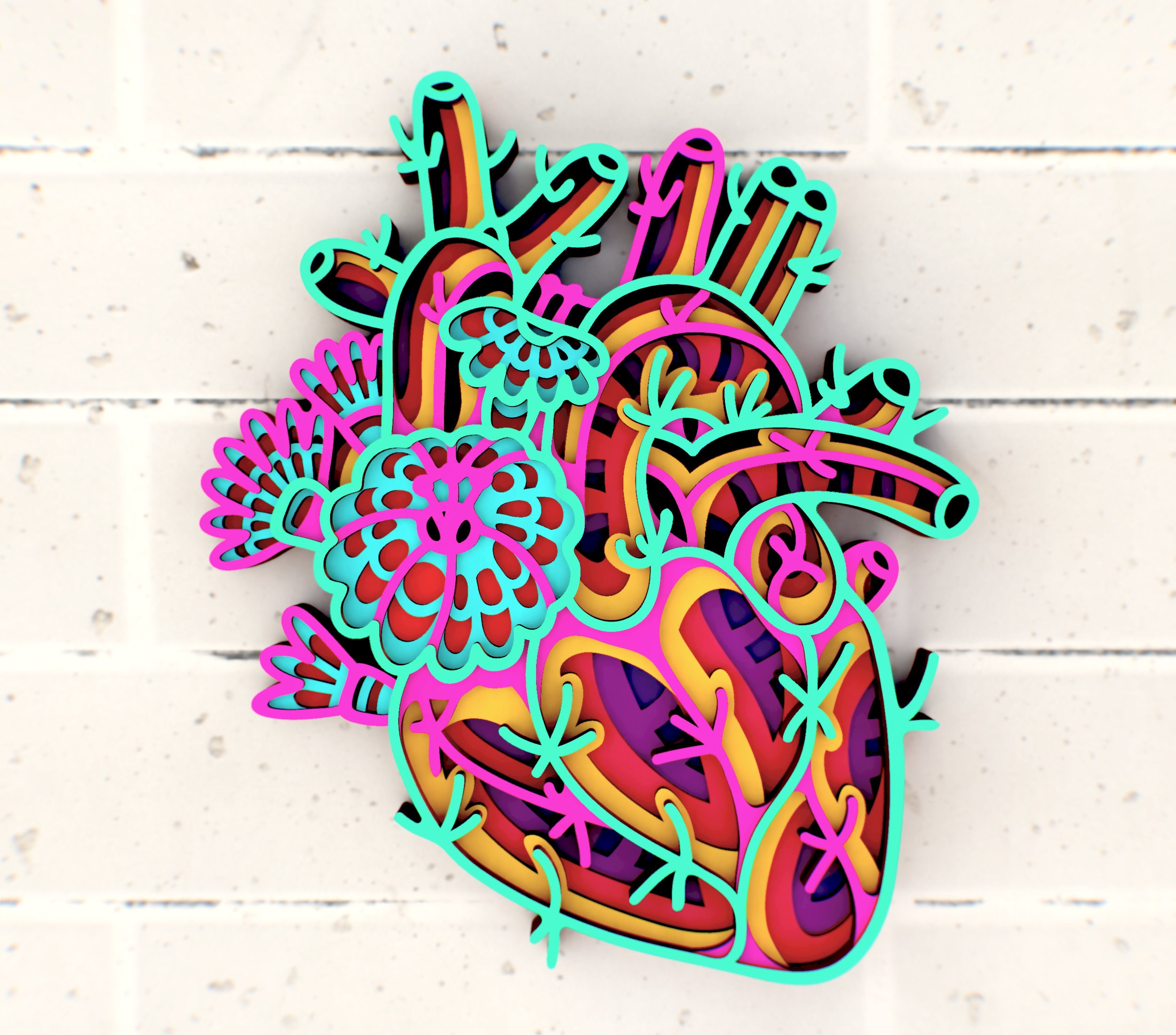 Heart Cactus Decor 3D Mandala SVG Files Valentine's Day - Etsy