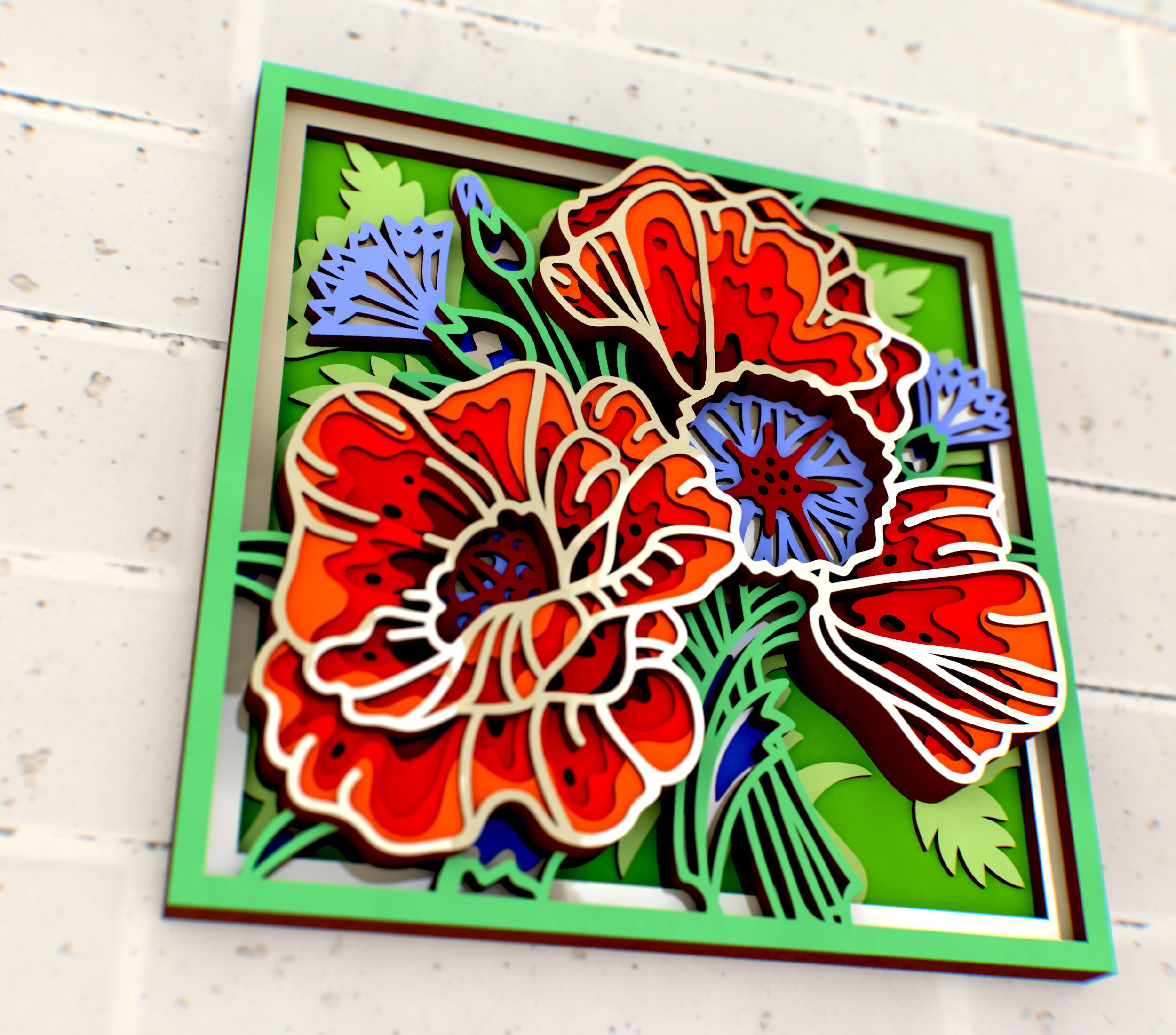 Poppies and Cornflowers 3D Mandala Svg Multilayer Panel for | Etsy UK