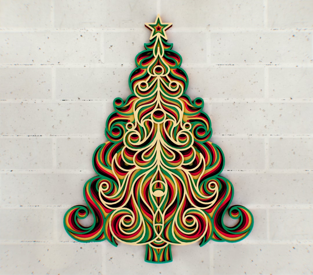 Christmas Tree 3D Zentangle Svg Files, Multilayer Panel for Laser ...