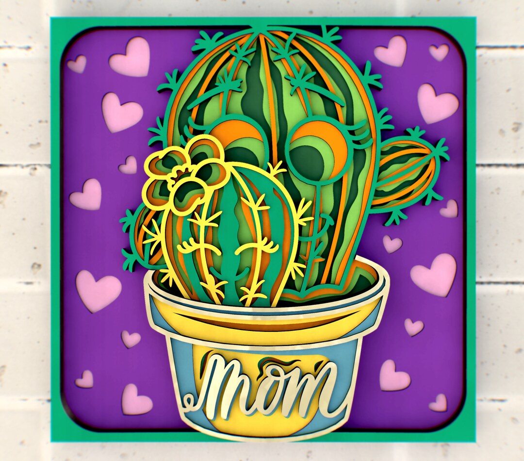 Cactus Mom and Child 3D SVG Mandala Mother's Day Layered File for ...