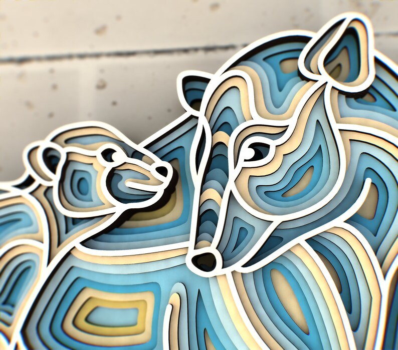 White Bears Mom and Baby 3D Mandala Svg Files Layered File | Etsy