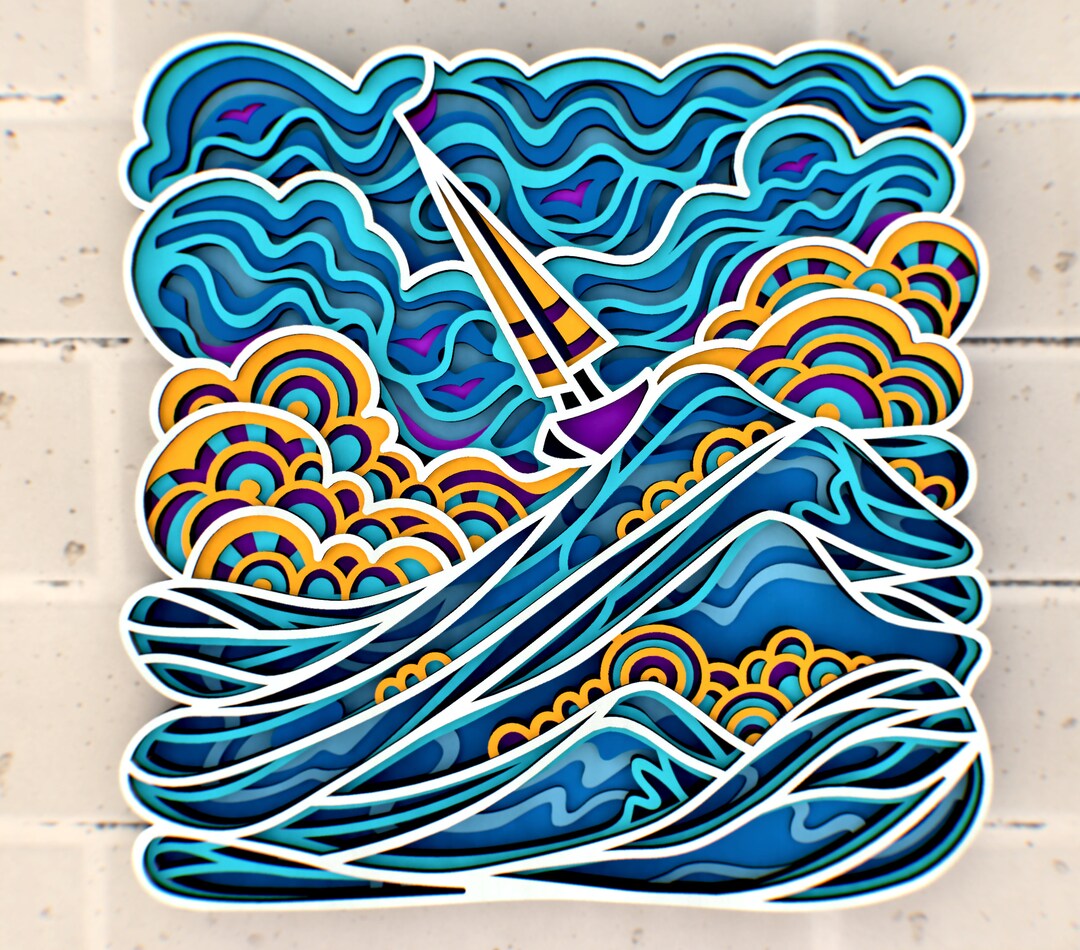 3D Sailboat on the Waves - SVG, Dwg, Dxf, Ai Files for Cricut ...