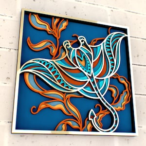 Stingray 3D Mandala Svg, Sea Animals Multilayer Panel for Laser Cutting ...