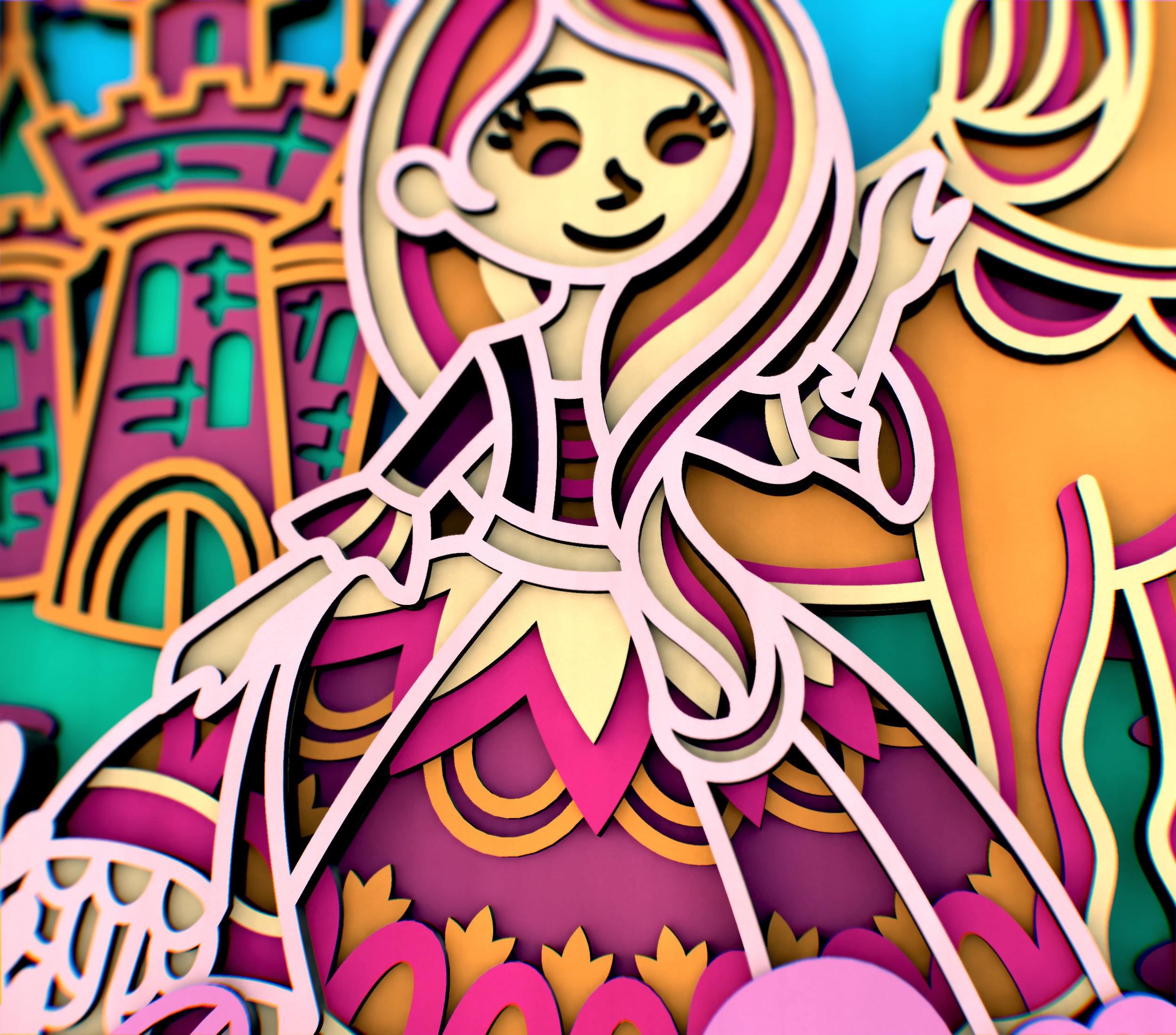Goldilocks Princess With Horse 3D Svg Mandala Files for Cricut or Laser ...