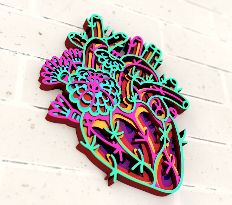 Heart Cactus Decor 3D Mandala SVG Files, Valentine's Day Svg Papercut ...