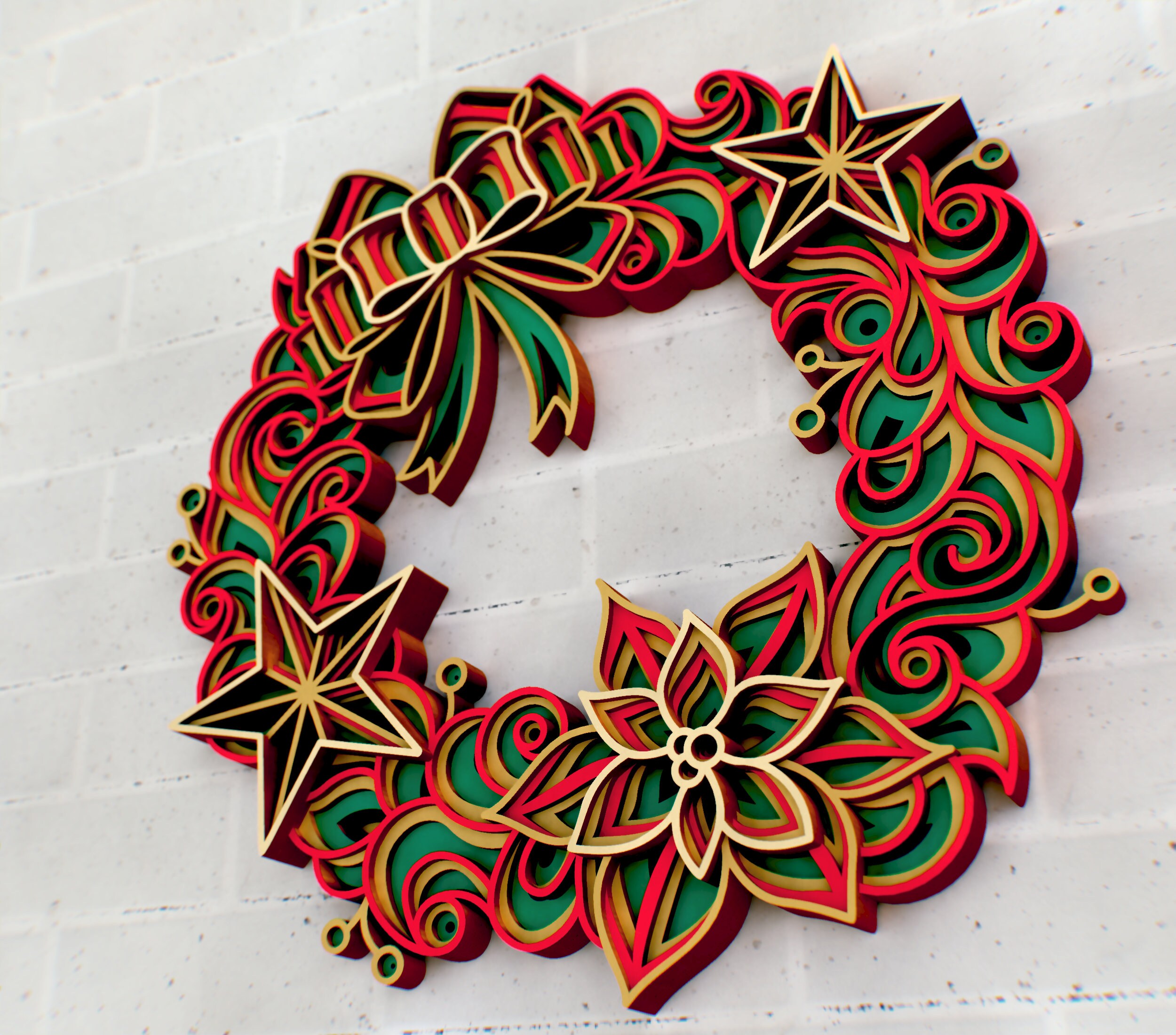 Christmas Wreath 3D Zentangle Svg Files Multilayer Panel for - Etsy