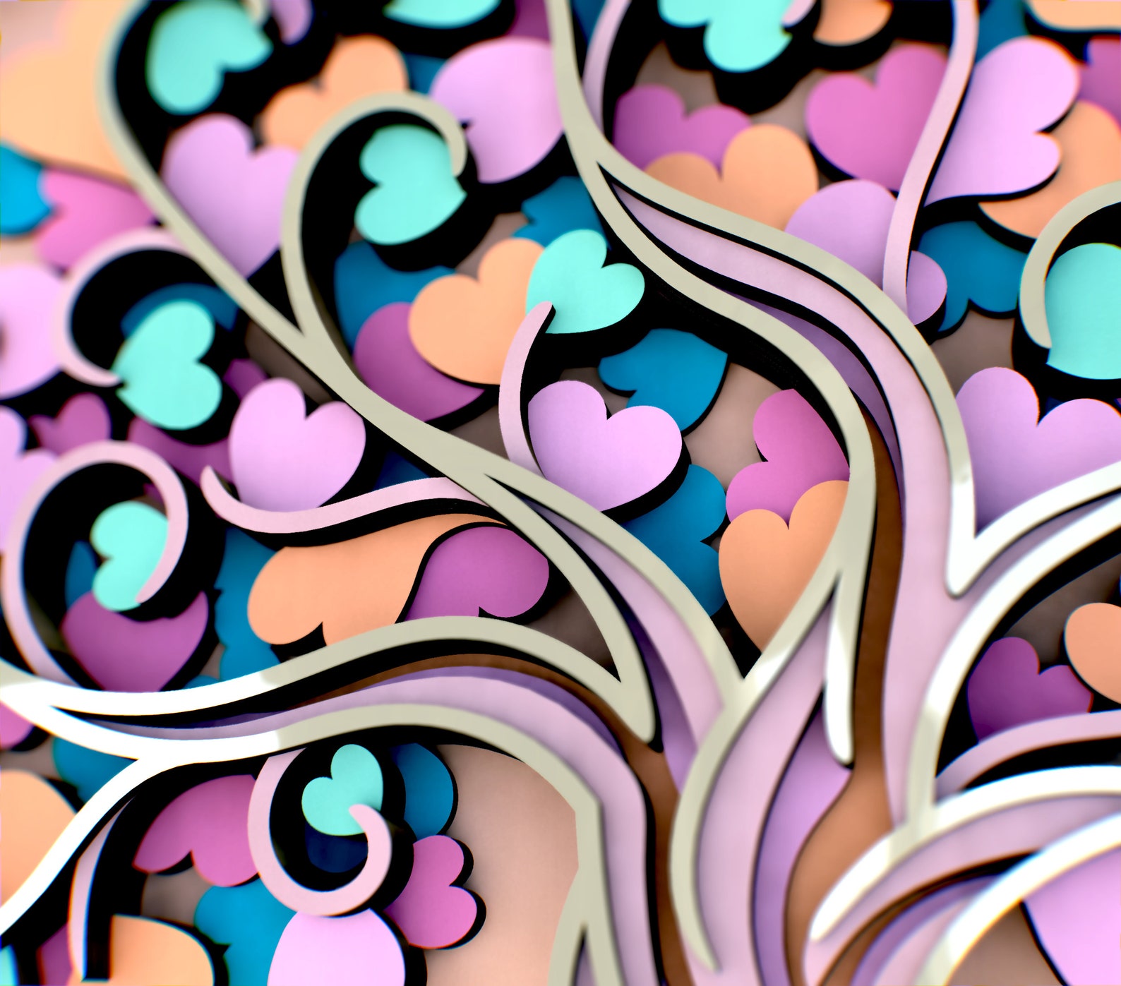 Love Hearts Tree 3D Mandala SVG Files, Svg Papercut for Cutting SVG ...