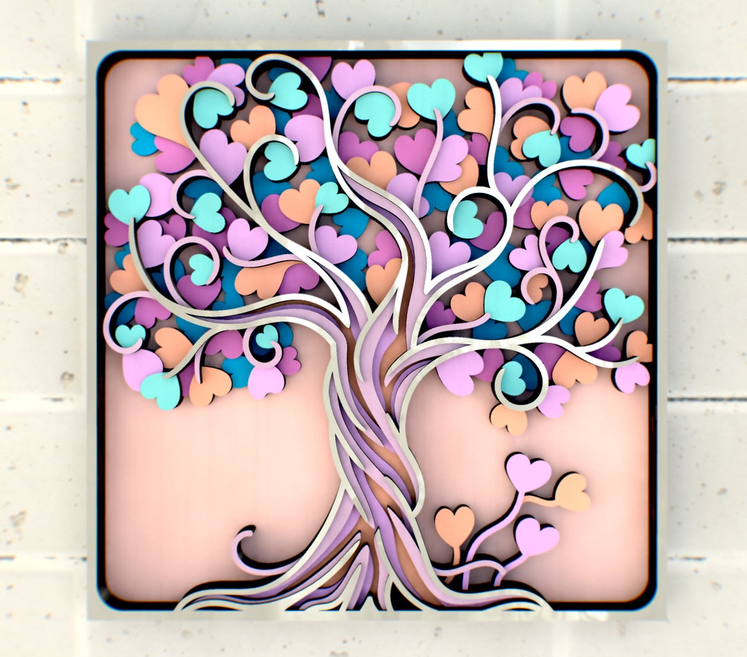Love Hearts Tree 3D Mandala SVG Files, Svg Papercut for Cutting SVG ...
