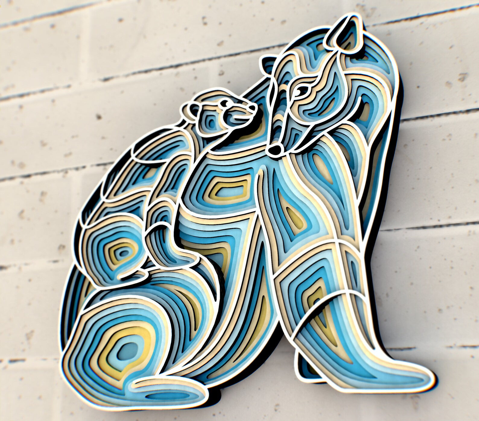 White Bears Mom and Baby 3D Mandala Svg Files Layered File | Etsy