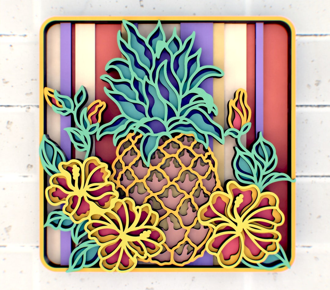 Pineapple With Flowers 3D Layered Cricut or Laser Cut File, File for ...