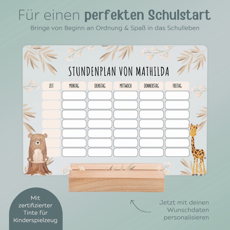 Stundenplan, Stundenplan Abwischbar, Geschenk Schulanfang, Stundenplan ...