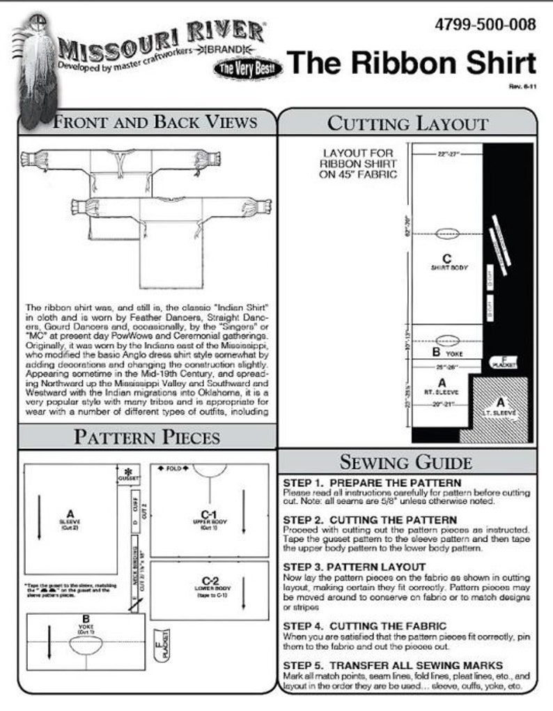 Plains Native American Ribbon Shirt Pattern | Etsy