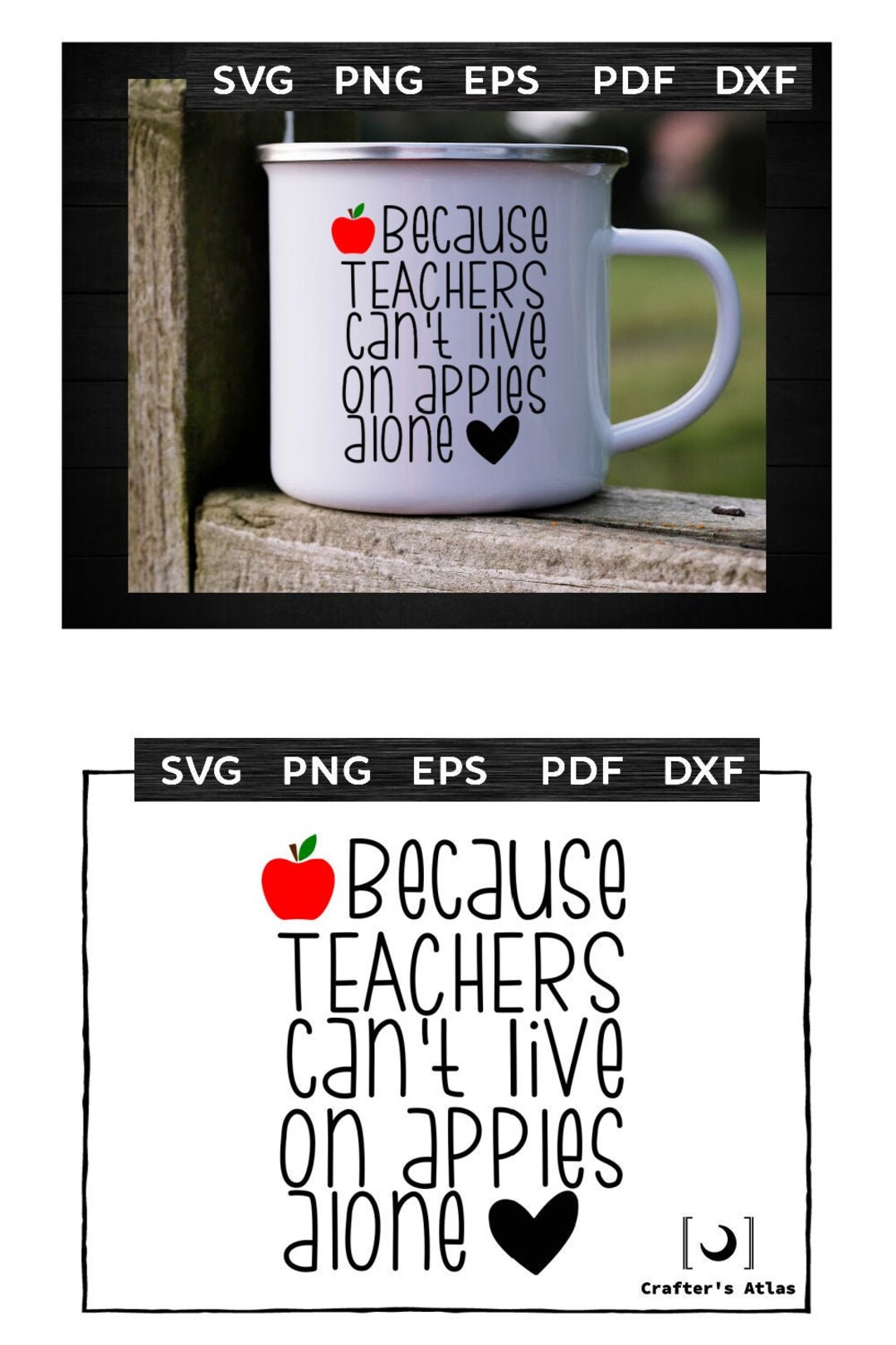Funny Teacher SVG, Teachers Can't Live on Apples Alone, Funny Coffee ...