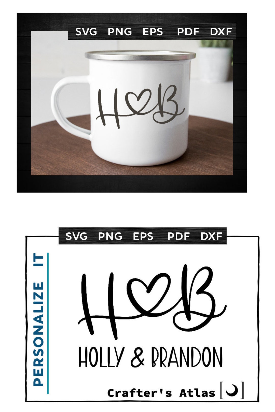 Custom svg, Heart Initials, initial svg, personalized svg, wedding svg ...