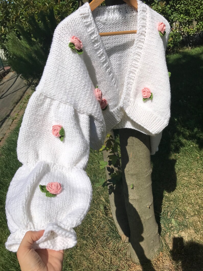 Pink Roses Balloon Sleeve Cropped Cardigan for Women, Love Roses ...