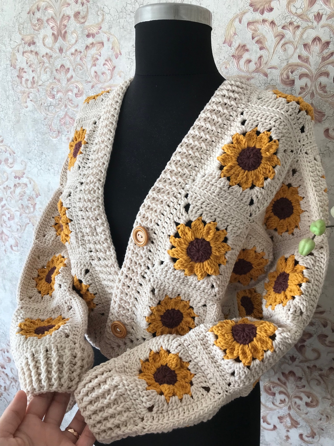 Sunflower Crochet Cardigan: Knitted Floral Cropped Cardigan - Etsy