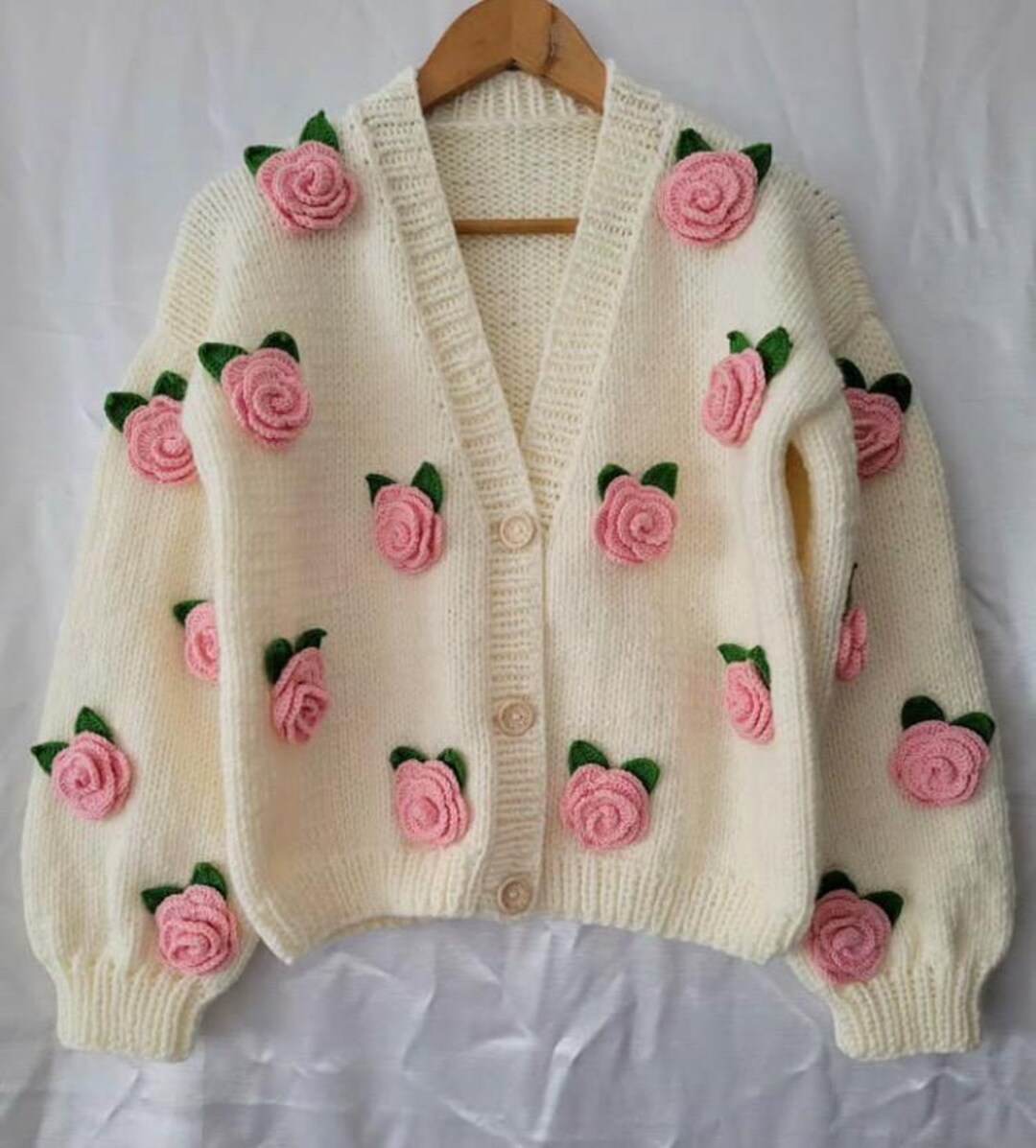 Handmade Chunky Knit Cardigan: Pink Roses, Bridal Bolero - Etsy