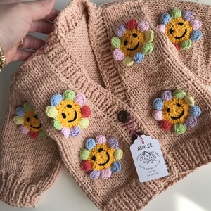 Knit Daisy Smiley Face Cardigan for Baby Toddler, Kids Sweater,chunky ...
