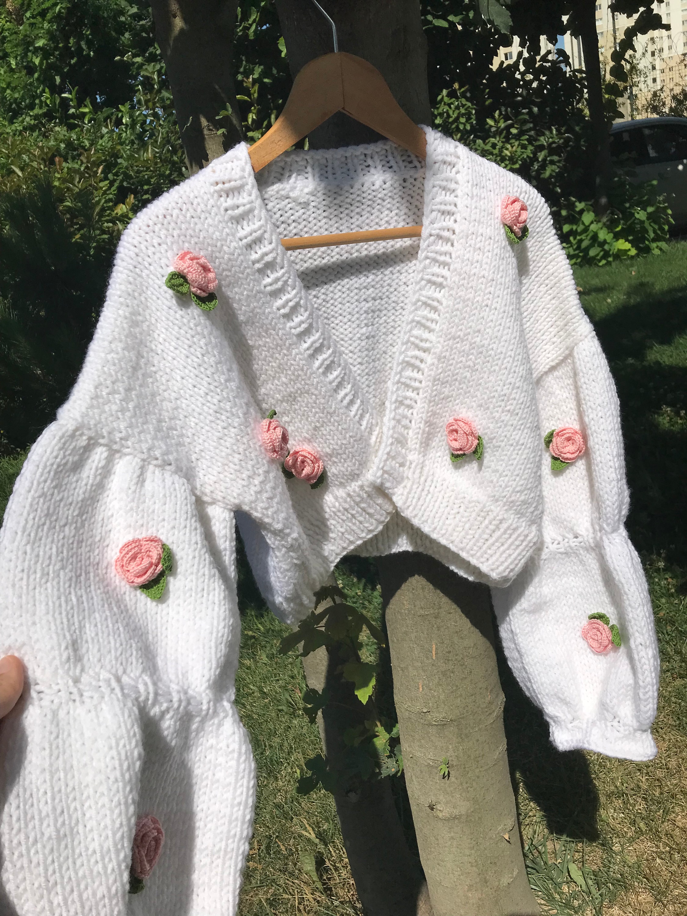 Pink Roses Balloon Sleeve Cropped Cardigan for Women, Love Roses ...