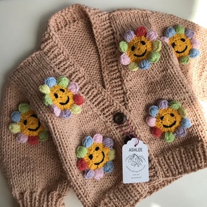 Knit Daisy Smiley Face Cardigan for Baby Toddler, Kids Sweater,chunky ...