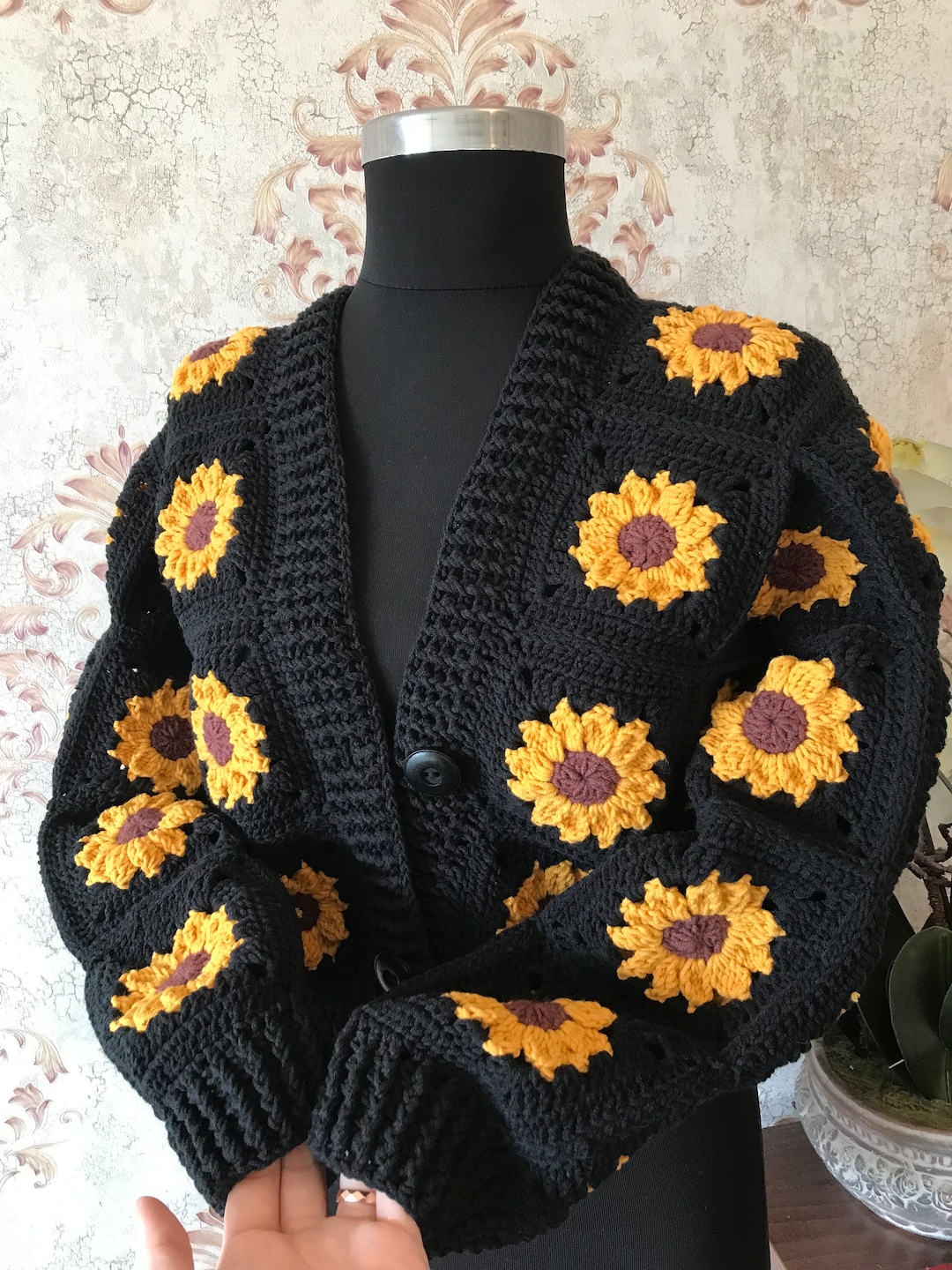 Crochet Sunflower Cardigan: Handmade Cotton Cropped Sweater - Etsy