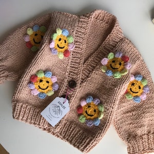 Knit Daisy Smiley Face Cardigan for Baby Toddler, Kids Sweater,chunky ...