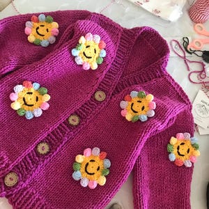 Knit Daisy Smiley Face Cardigan for Baby Toddler, Kids Sweater,chunky ...