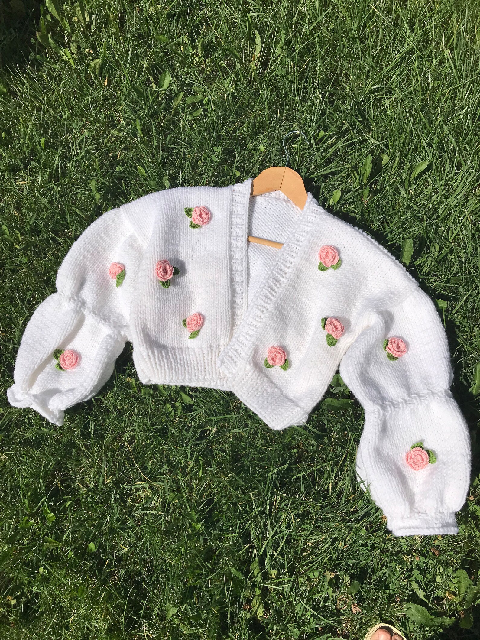 Pink Roses Balloon Sleeve Cropped Cardigan for Women, Love Roses ...