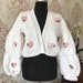 Pink Roses Cardigan, Chunky Cropped Cardigan for Woman, White Sweater ...