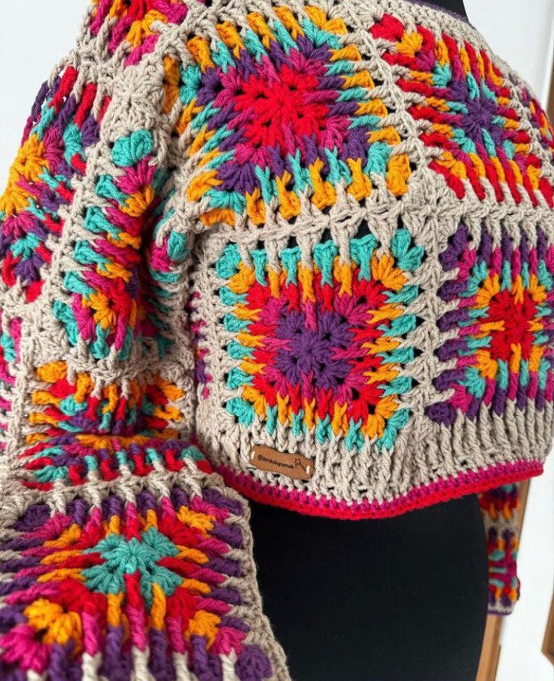 Crochet Crop Toplong Sleeves Crop Top Colorful Crop Top Granny Square Top Handmade Colorful