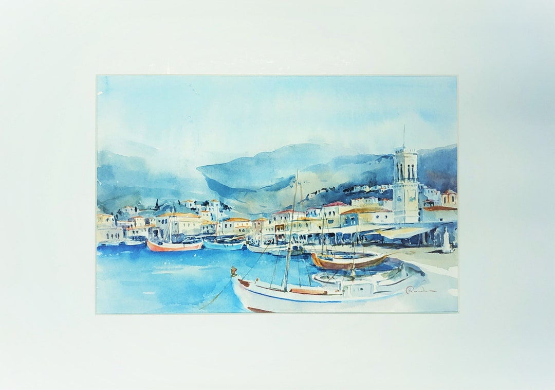 Water Color Painting,water Color on Paper, Hydra Island,greek Art ...