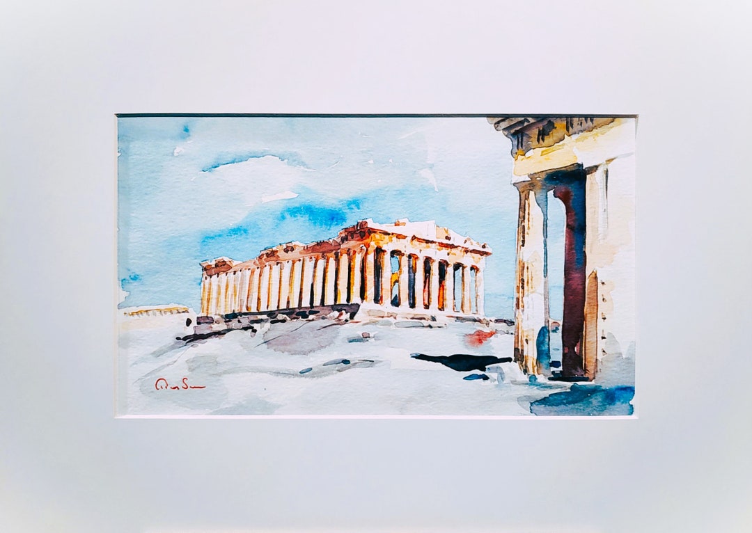 Acropolis Watercolor Painting, Parthenon Athens, Greek History ...