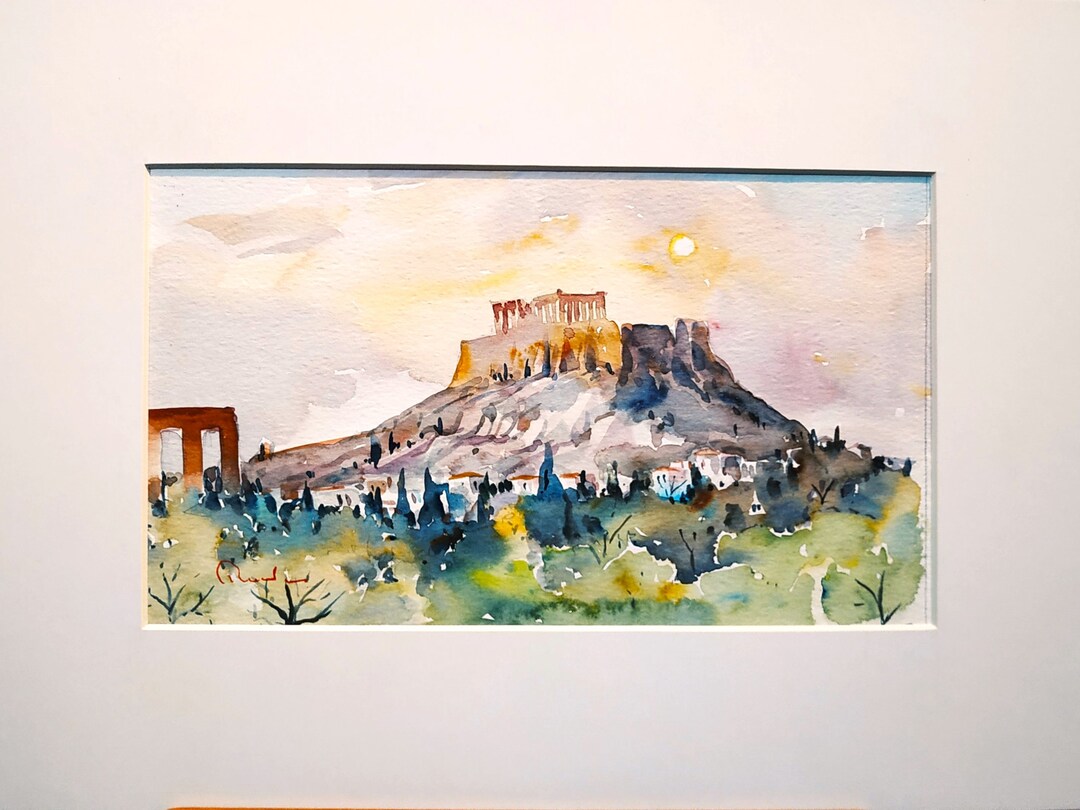 Acropolis Watercolor Painting, Parthenon Athens, Greek History ...